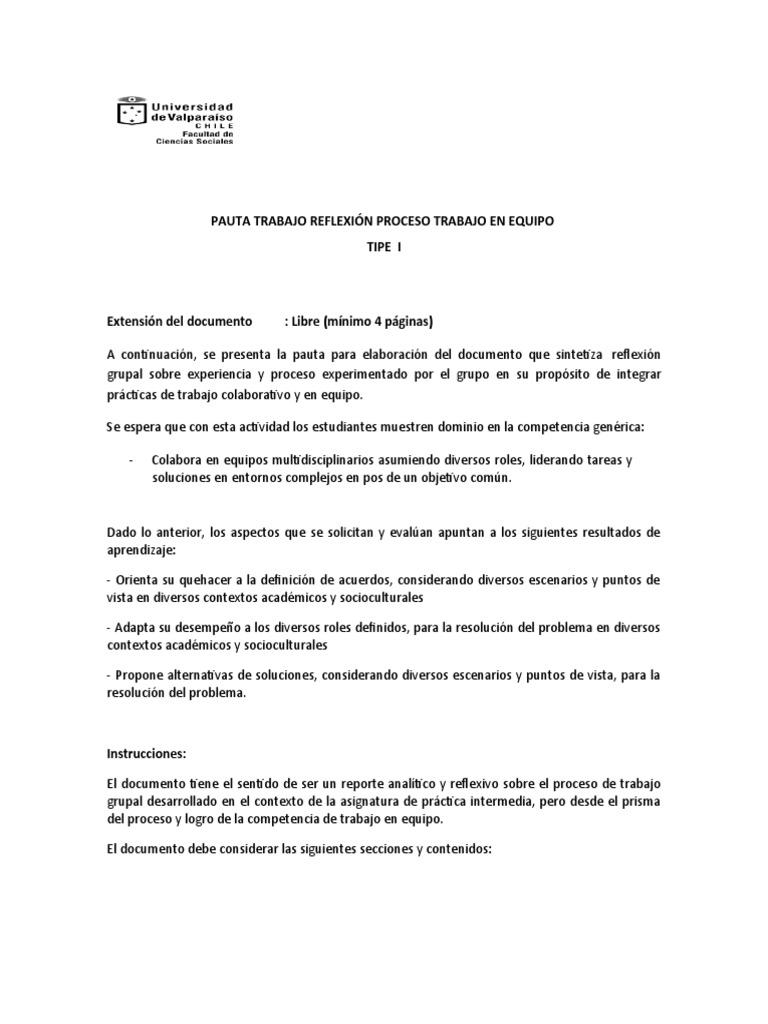 Pauta Reporte Reflexión Grupal Proceso Trabajo en Equipo | PDF | Aprendizaje | Cognición