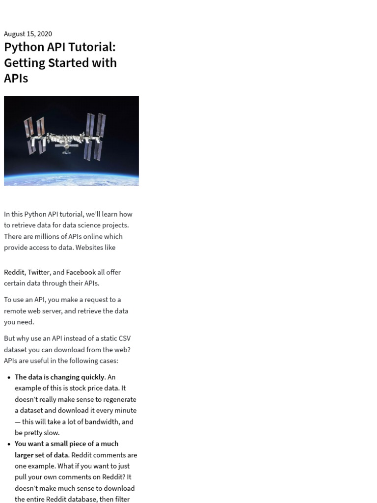 Python API Tutorial: Getting Started with APIs | PDF | Json | Networking