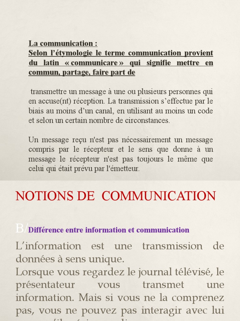 Notions de Communication | PDF | la communication | Rétroaction positive
