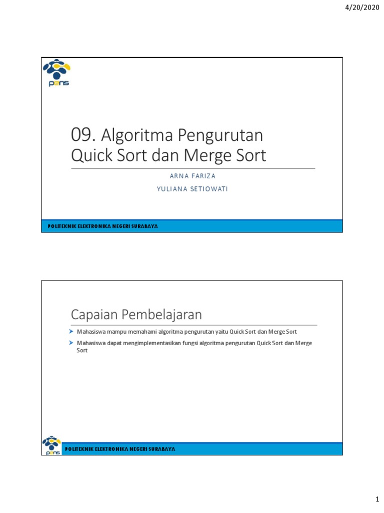 09 Merge Sort Dan Quick Sort v1 | PDF | Metode & Bahan Ajar