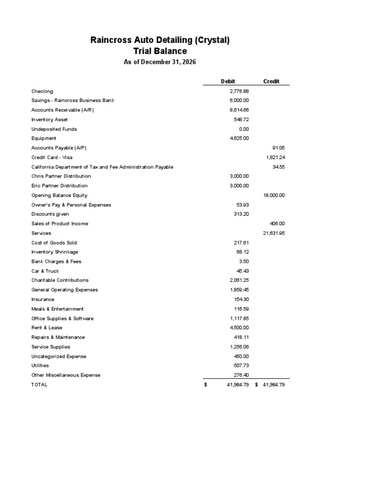 Raincross Auto Detailing Trial Balance | PDF | Debits And Credits ...