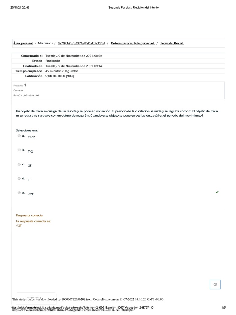 Segundo Parcial. Revisi N Del Intento PDF | PDF | Fuerza | Masa