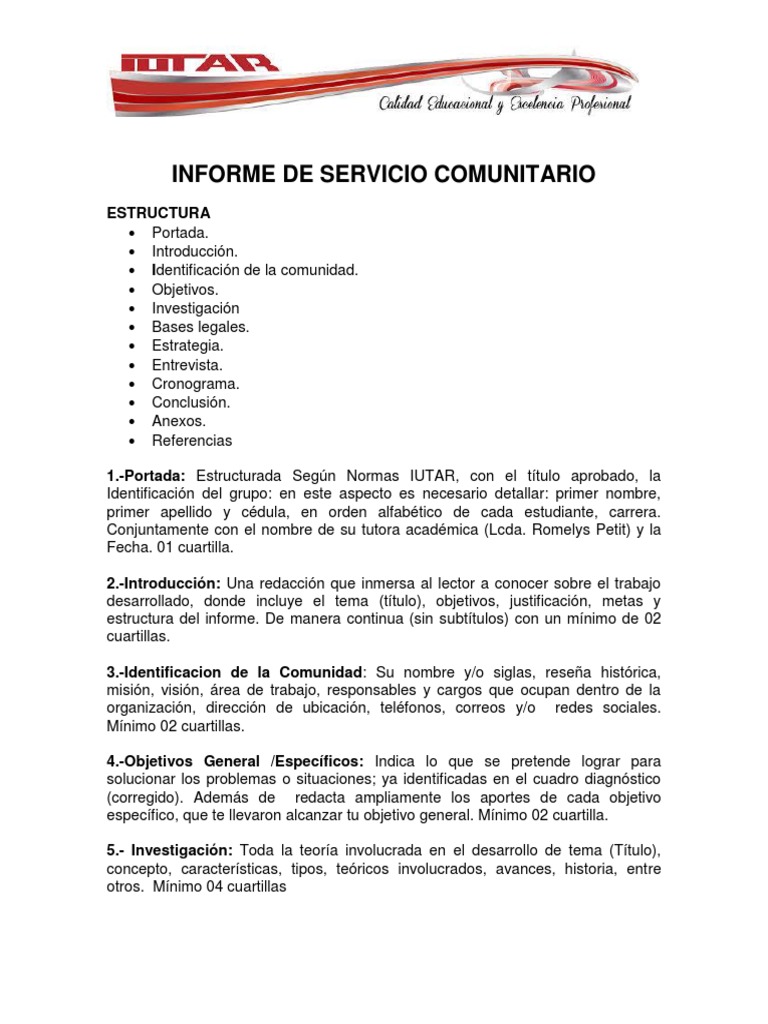 Informe de Servicio Comunitario Detallado | PDF