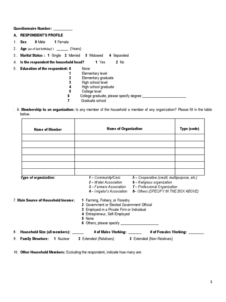 Sample Questionnaire | PDF | Clinic | Employment
