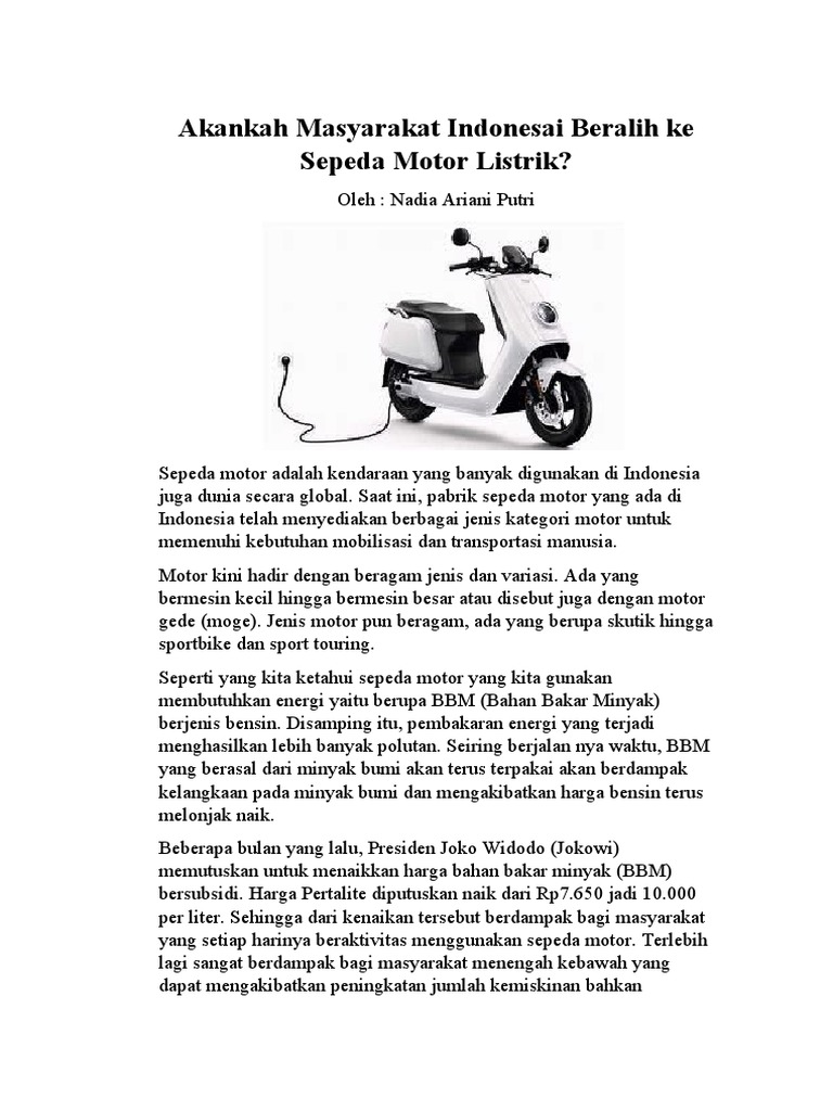 Peralihan ke Sepeda Motor Listrik di Indonesia | PDF | Teknologi & Rekayasa