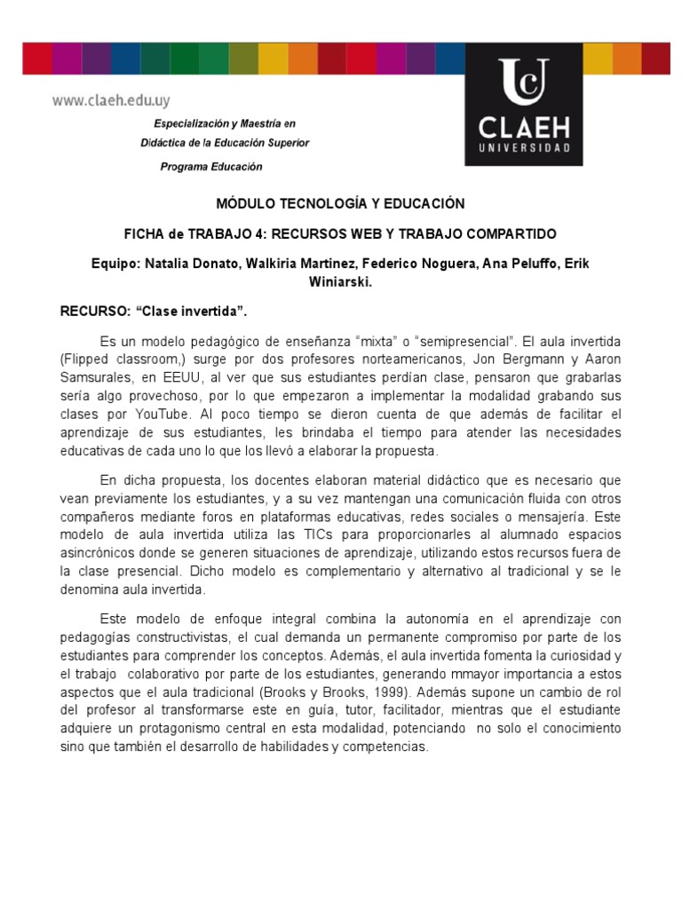 Ficha 4 Modulo 2 Aula Invertida | Descargar gratis PDF | Método de enseñanza | Evaluación