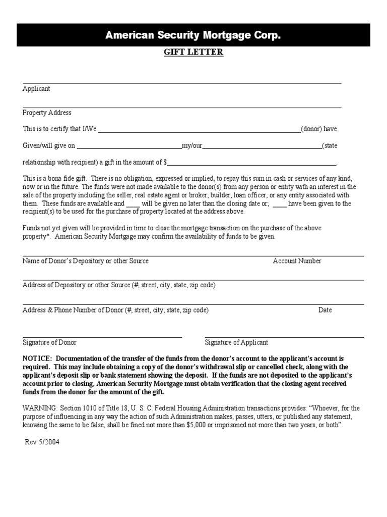 Gift Letter | PDF | Mortgage Loan | Banks
