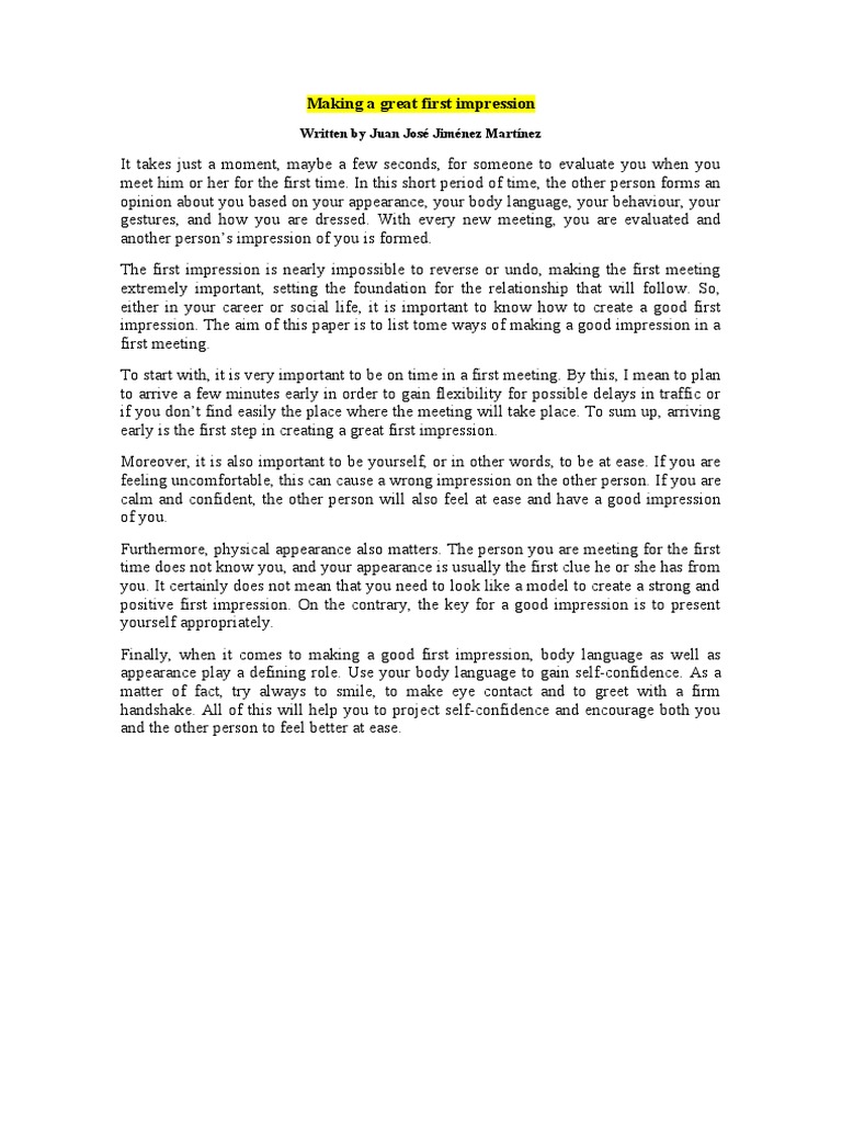 Creating Great First Impressions | PDF | Self-Improvement