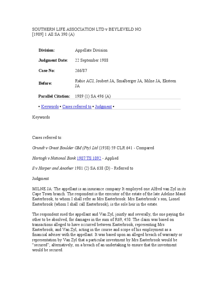 Southern Life Association Case Summary | PDF | Insurance | Estoppel