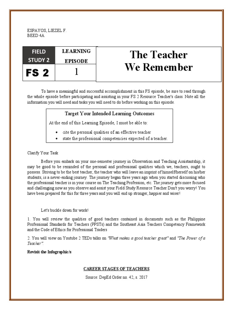 Beed 4a - Espayos Liezep F (Fs-2 - Le-1) | PDF | Teachers | Teaching Method
