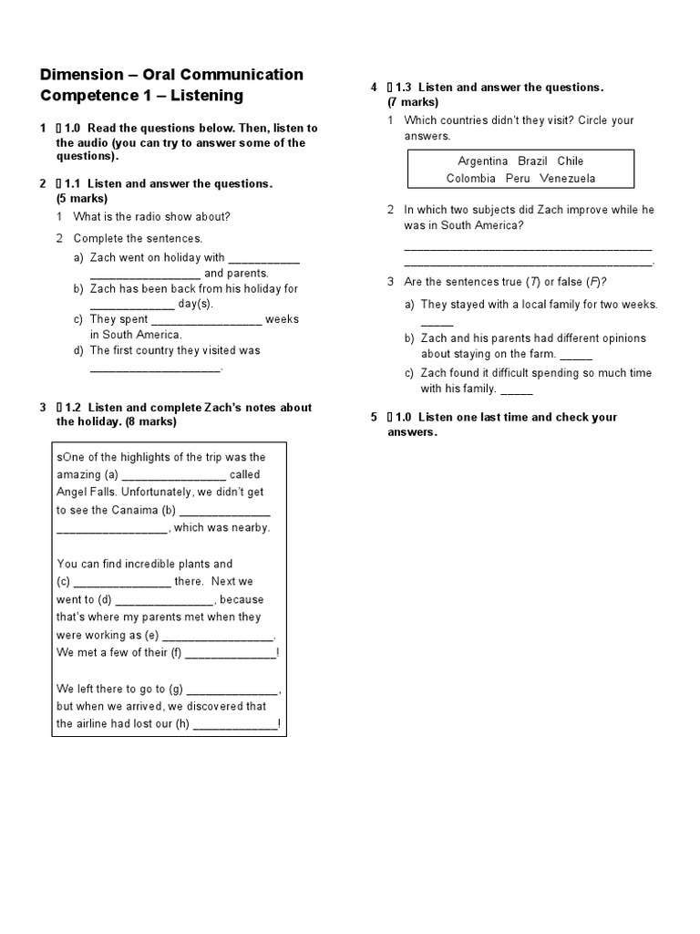 Skills Practice 1 | PDF | South America | Teachers
