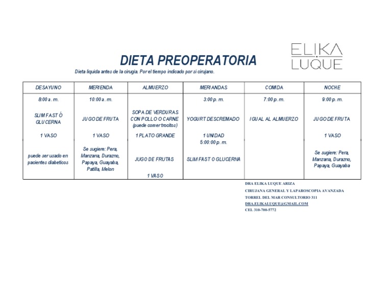 Guía de dieta preoperatoria líquida para cirugía | PDF