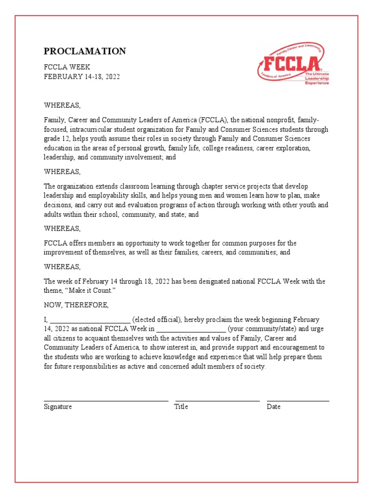 2022 FCCLA Week Proclamation | PDF | Social Science