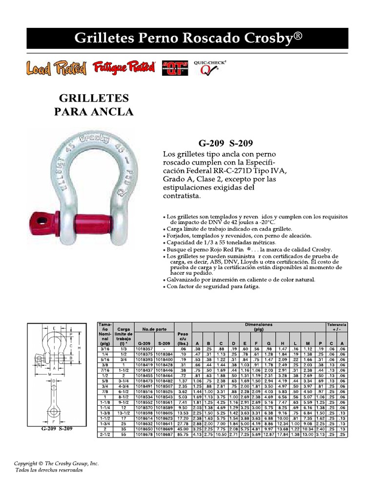 Grillete Crosby G-209 | PDF