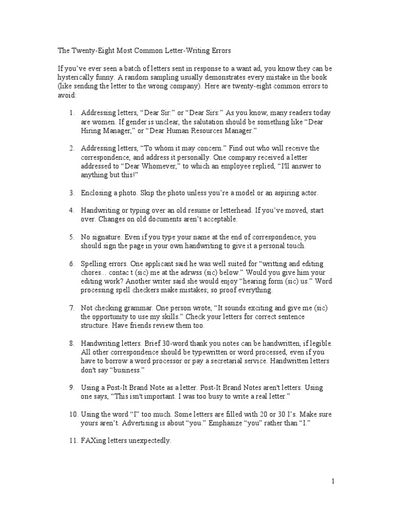 The 28 Most Common Letter-Writing Errors | PDF