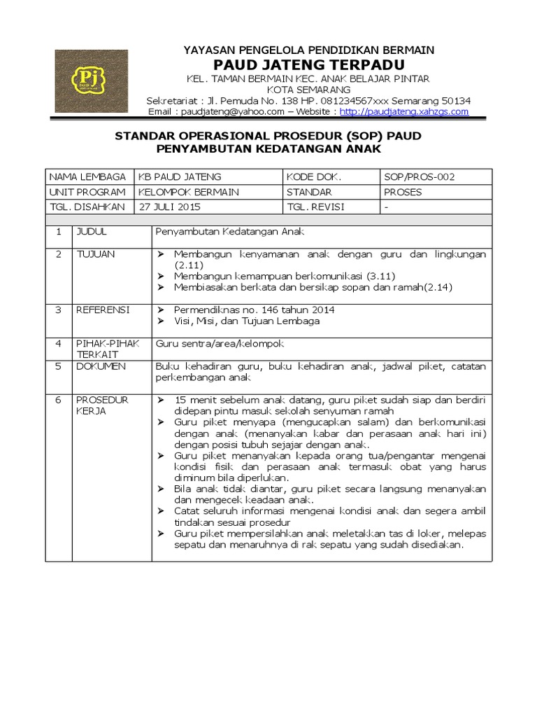 Sop Paud | PDF | Karier & Perkembangan | Kesehatan Holistik