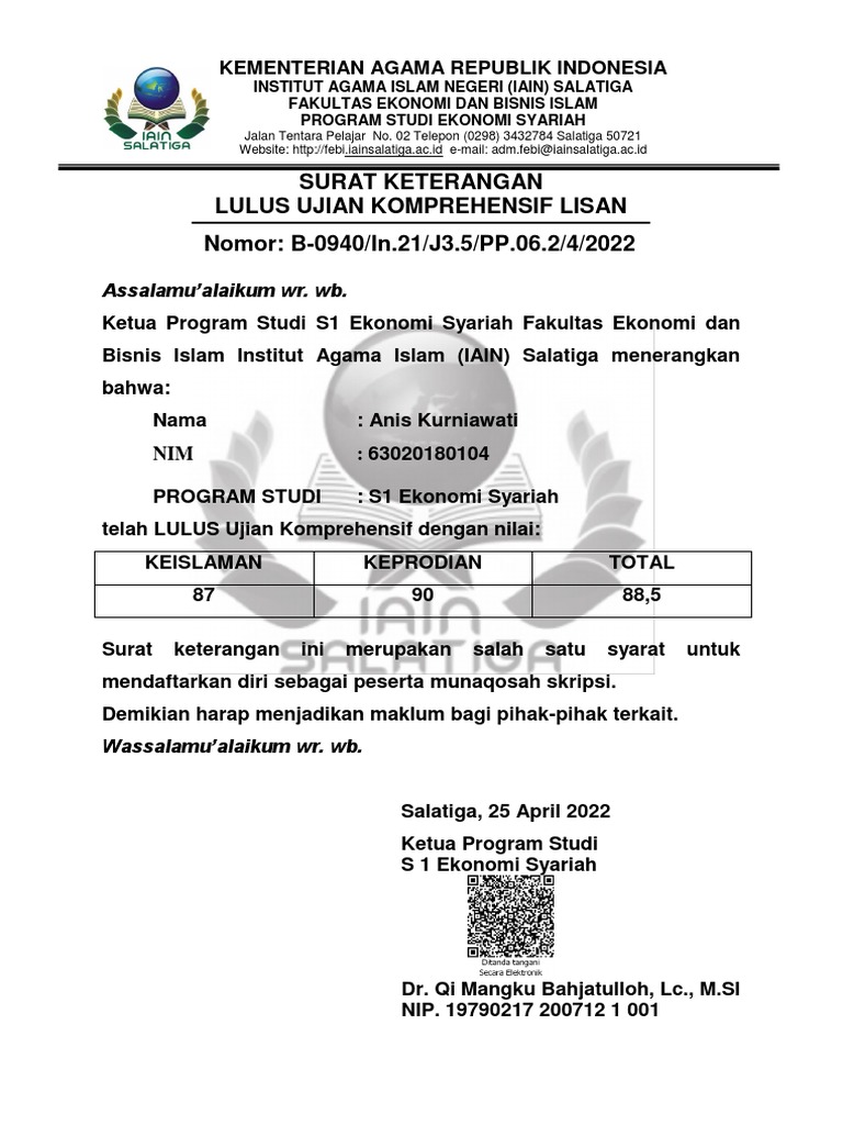 Surat Keterangan Lulus Kompre April 2022-1-67 | PDF