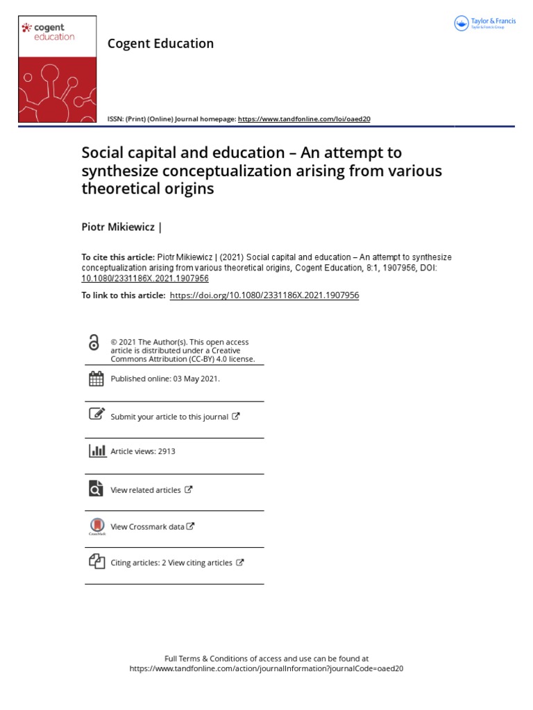 Social Capital And Education An Attempt To Synthesize Conceptualization