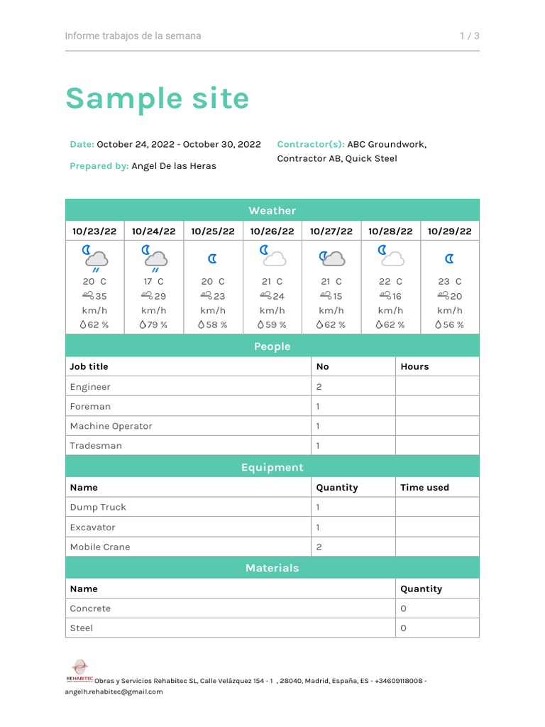 Site Diary Weekly Summary 2022 10 24 | PDF | Transport | Economic Sectors