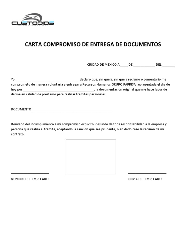 Carta Compromiso de Entrega de Documentos | PDF