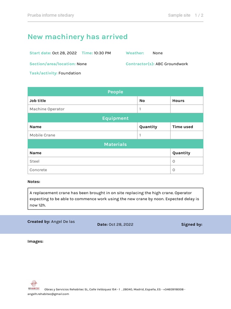 Site Diary Report 2022 10 30 | PDF