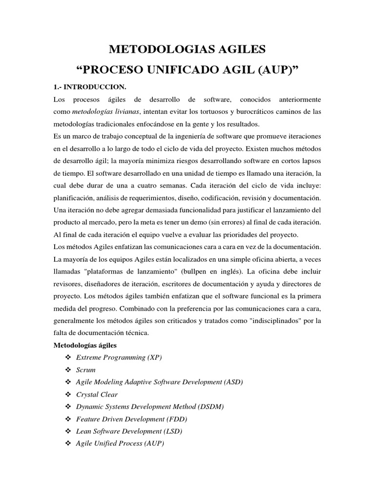 Aup (Proceso Unificado Agil) | PDF | Desarrollo Ágil de Software | Software