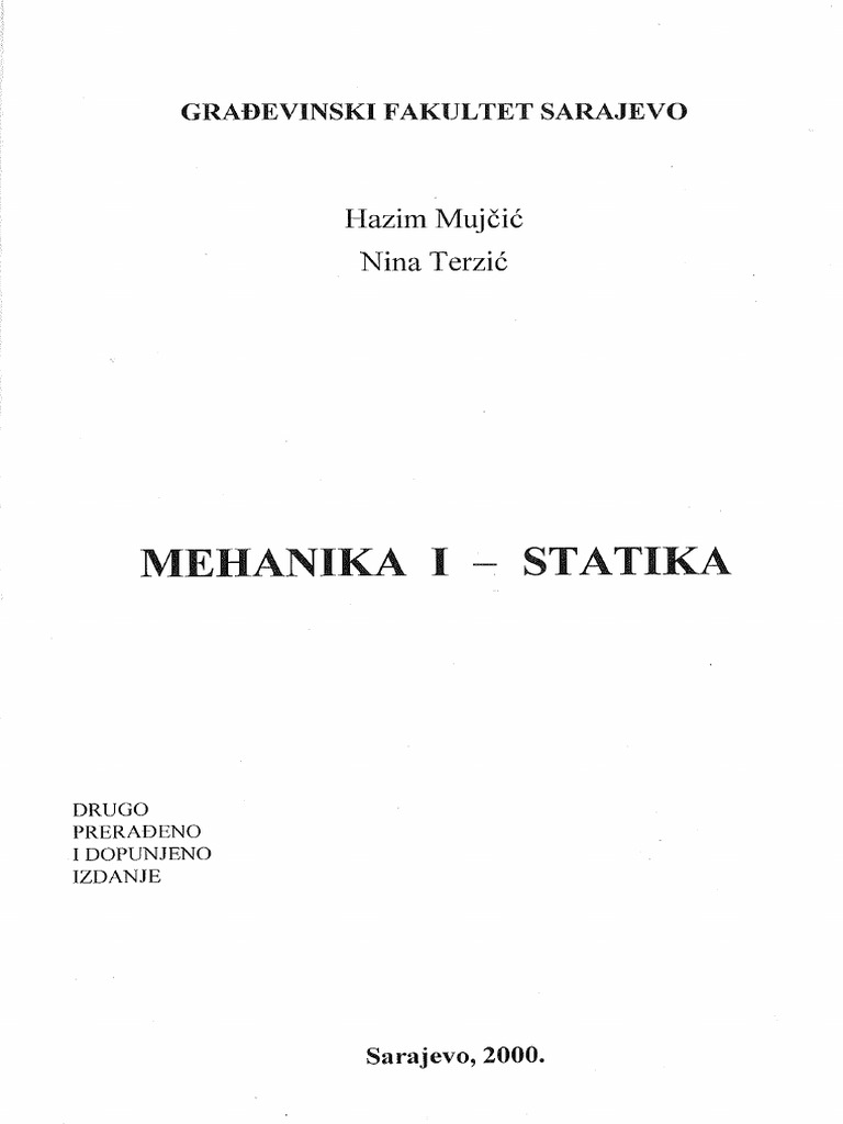 Mehanika I Statika Hazim Mujcic Nina Terzic Drugo Preradeno I Dopunjeno ...