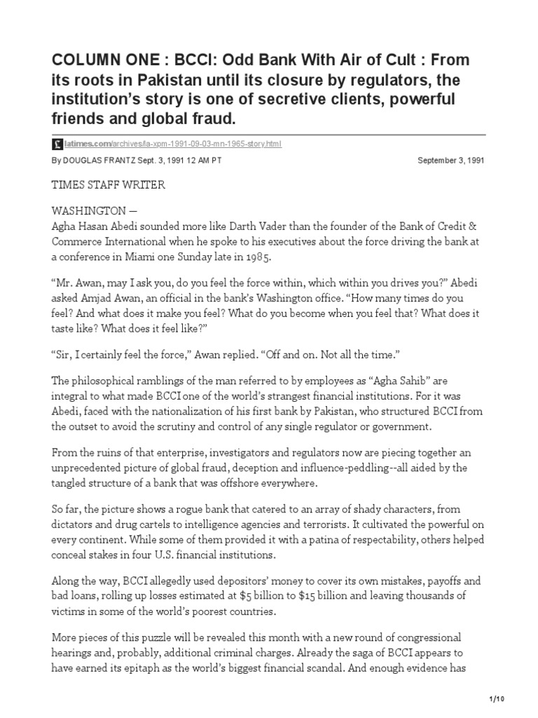 BCCI: Global Fraud and Cult-like Banking | PDF | Financial Services ...
