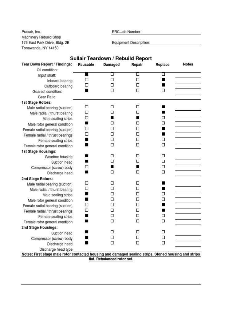 Brazil Sullair Rebuild Report | PDF | Bearing (Mechanical) | Gear