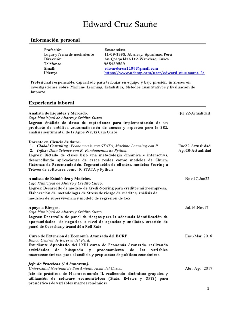 CV Edward Cruz 22 | PDF | Aprendizaje automático | Informática