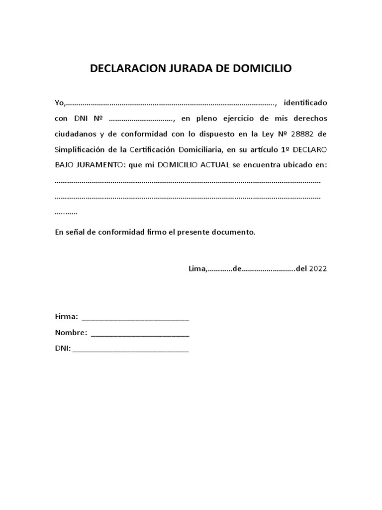 Declaracion Jurada de Domicilio | PDF