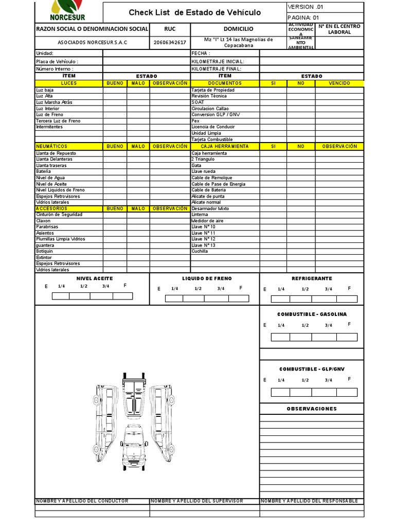 Check List de Vehiculo Minivan | PDF | Bienes manufacturados ...