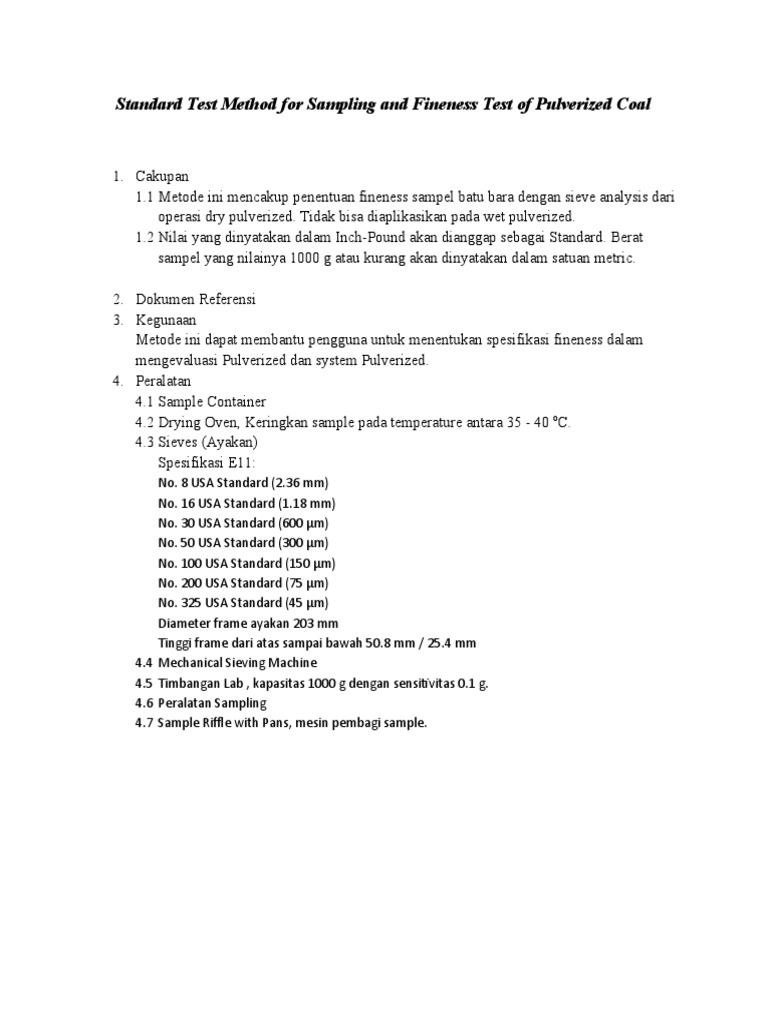 Uji Fineness Batu Bara Pulverized | PDF