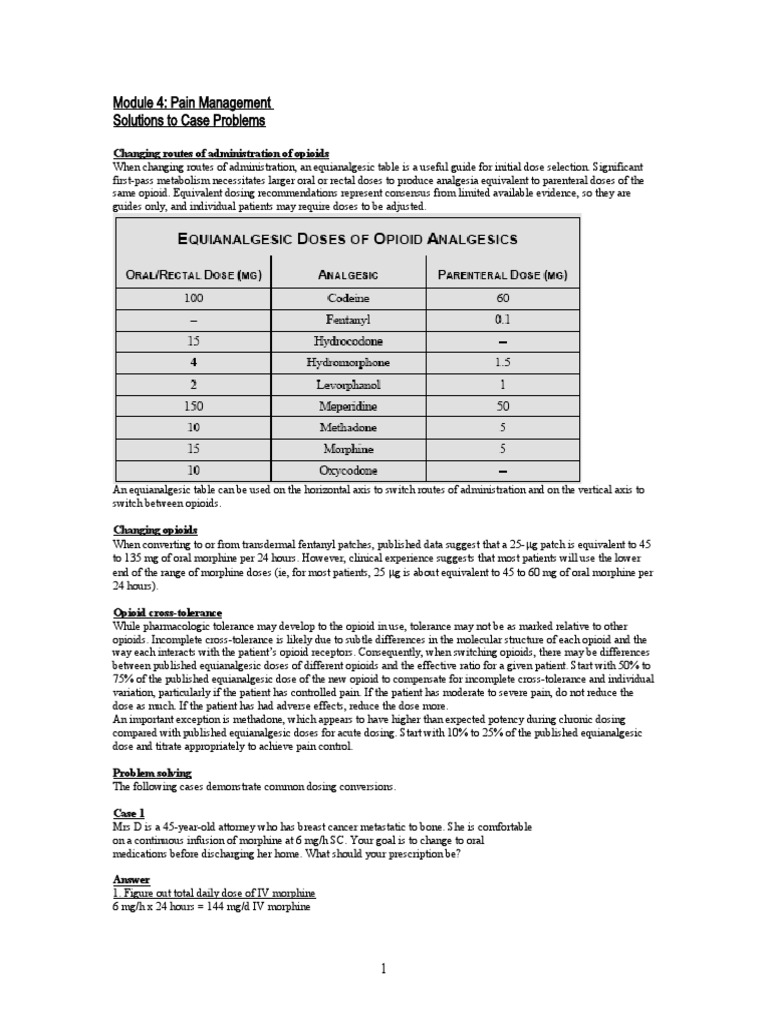 PCEP-PC Module 4 (Pain) Solutions To Case Problems | PDF | Opioid ...