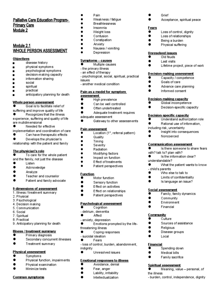 Palliative Care Assessment Guide for Whole Person Care | PDF ...