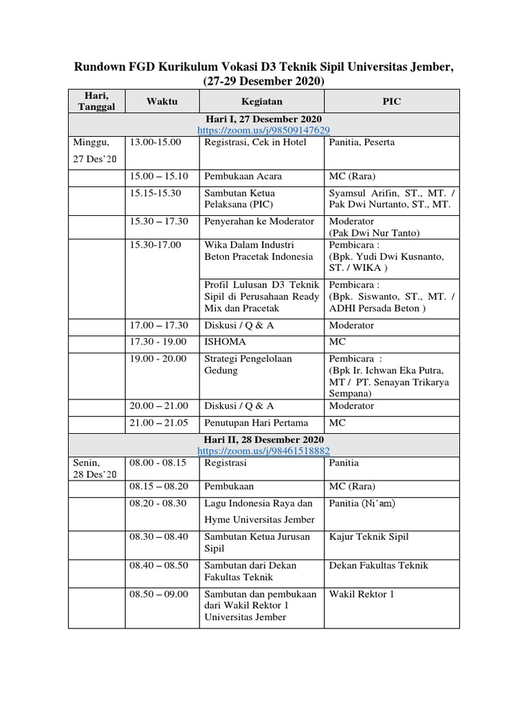 Rundown FINAL FGD Rekonstruksi Kurikulum D3 Teknik Sipil UNEJ | PDF ...