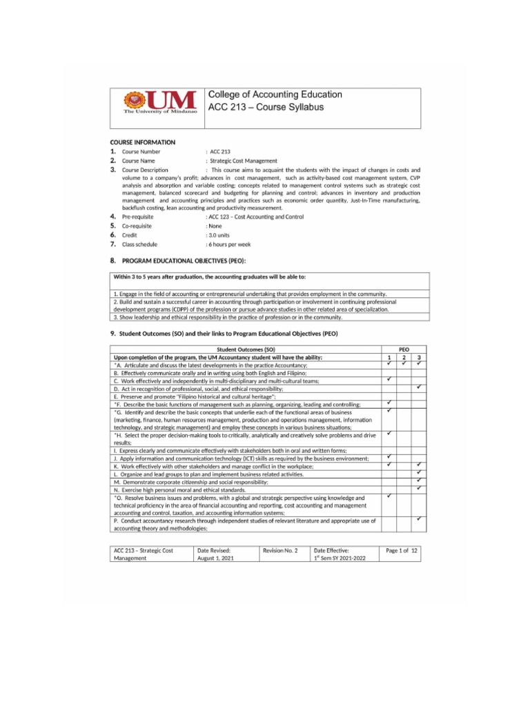 ACC 213 Syllabus | PDF