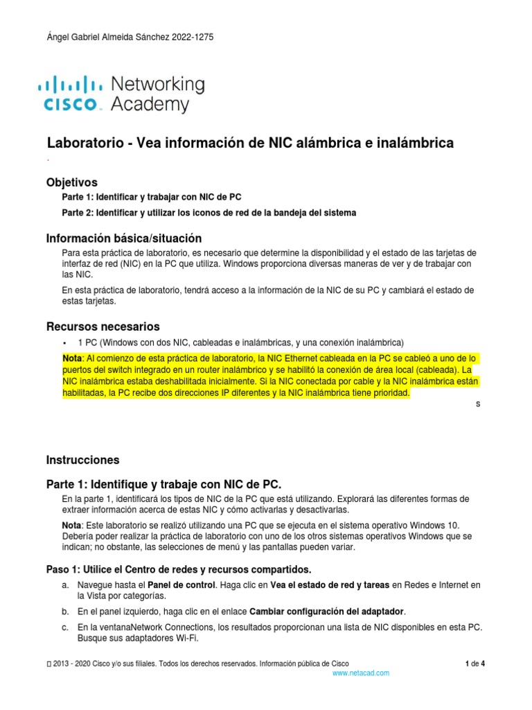 4.6.6 Lab View Wired and Wireless Nic Information - Es XL | PDF ...