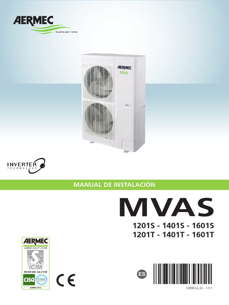 Manual de instalación y puesta en marcha de unidades de aire acondicionado Aermec MVAS | PDF ...