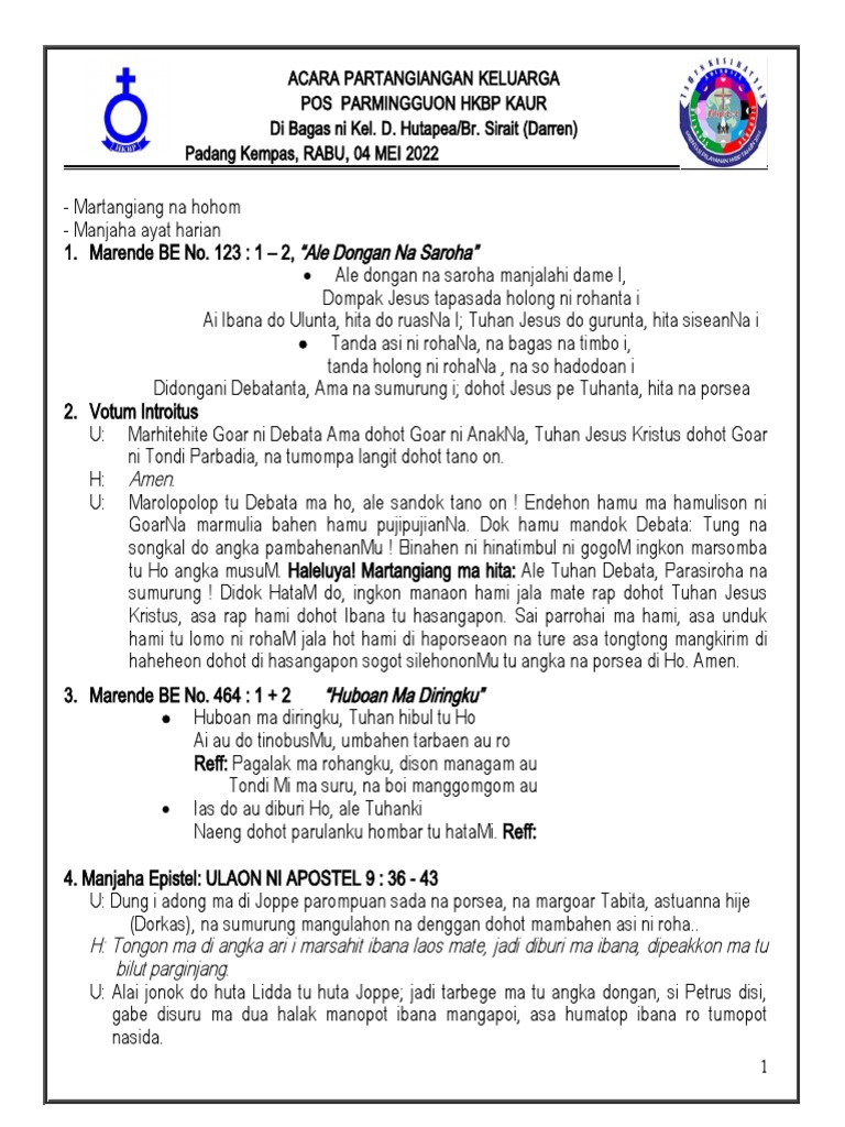 Contoh Acara Partangiangan HKBP Kaur | PDF