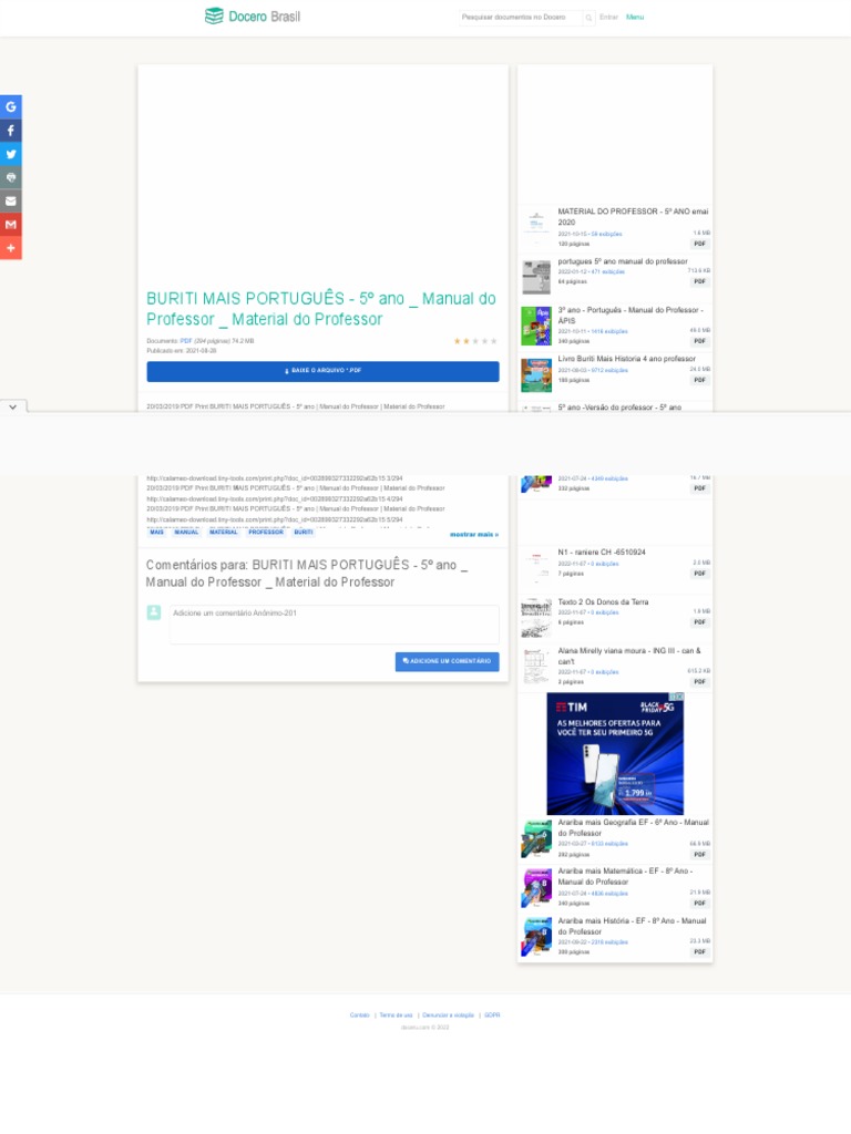 BURITI MAIS PORTUGUÊS - 5º Ano - Manual Do Professor - Material Do Professor - Baixar PDF de | PDF