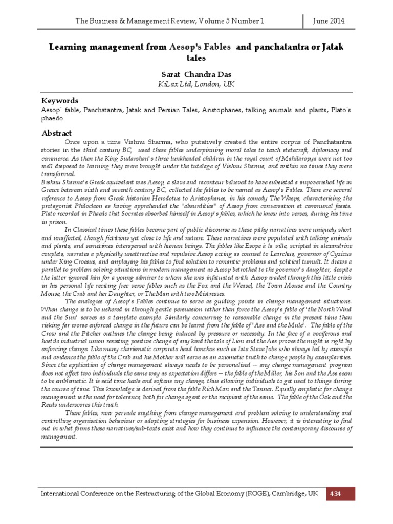 Learning Management From and Panchatantra or Jatak Tales: Sarat Chandra ...