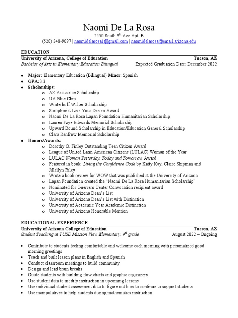 Naomi de La Rosas Resume As of 11-1-22 | PDF | Teachers | Schools