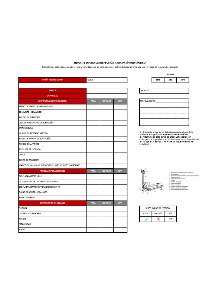 Check List Patin Hidraulico | PDF | Vehículos | Tecnología de vehículos
