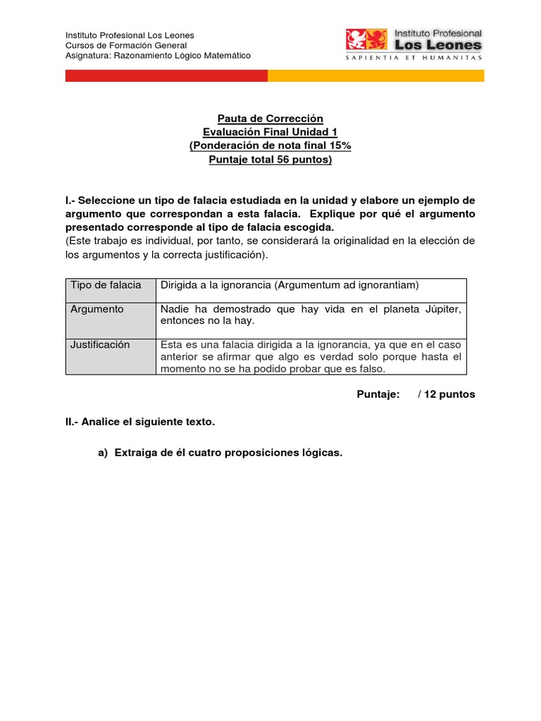 Solucionario Evaluacion Final U1A | PDF | Educación de la primera infancia | Falacia