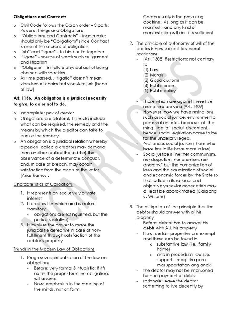 Oblicon Notes1 | PDF | Law Of Obligations | Breach Of Contract