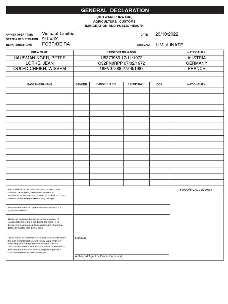 Fqbr-Liml General Declaration | PDF