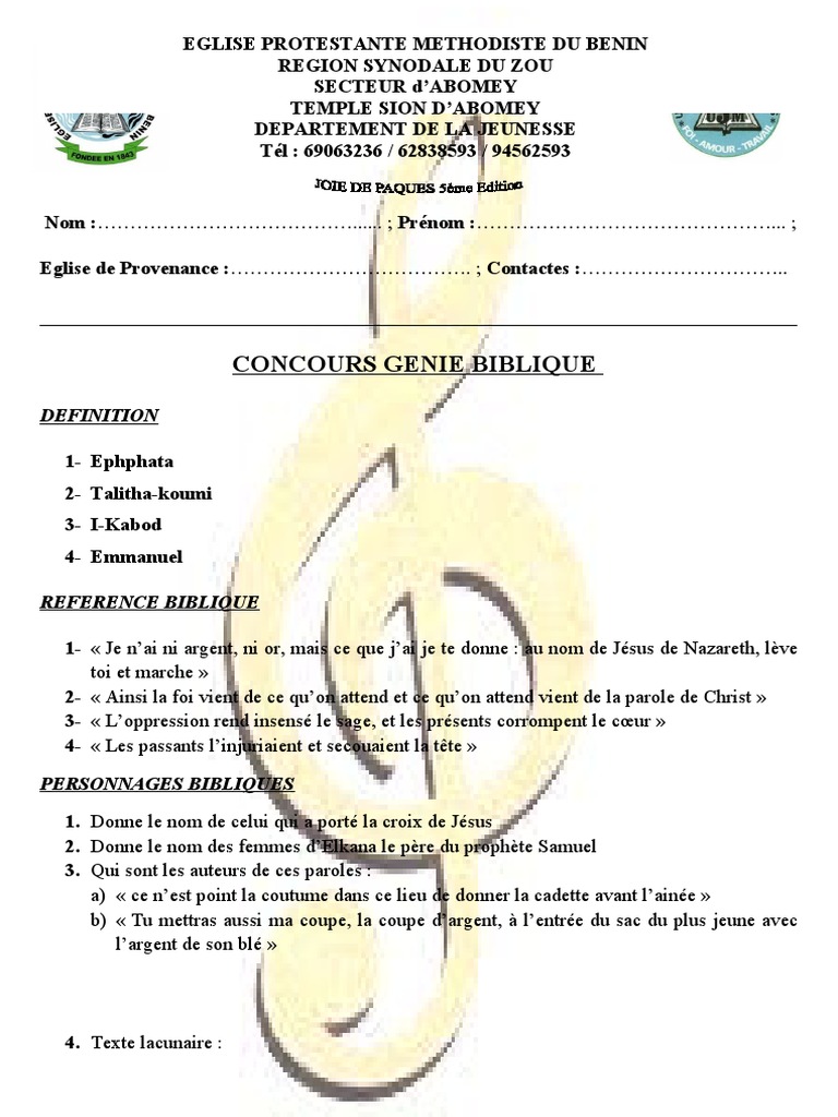 Concours de Génie Biblique 2019 | PDF | Jésus