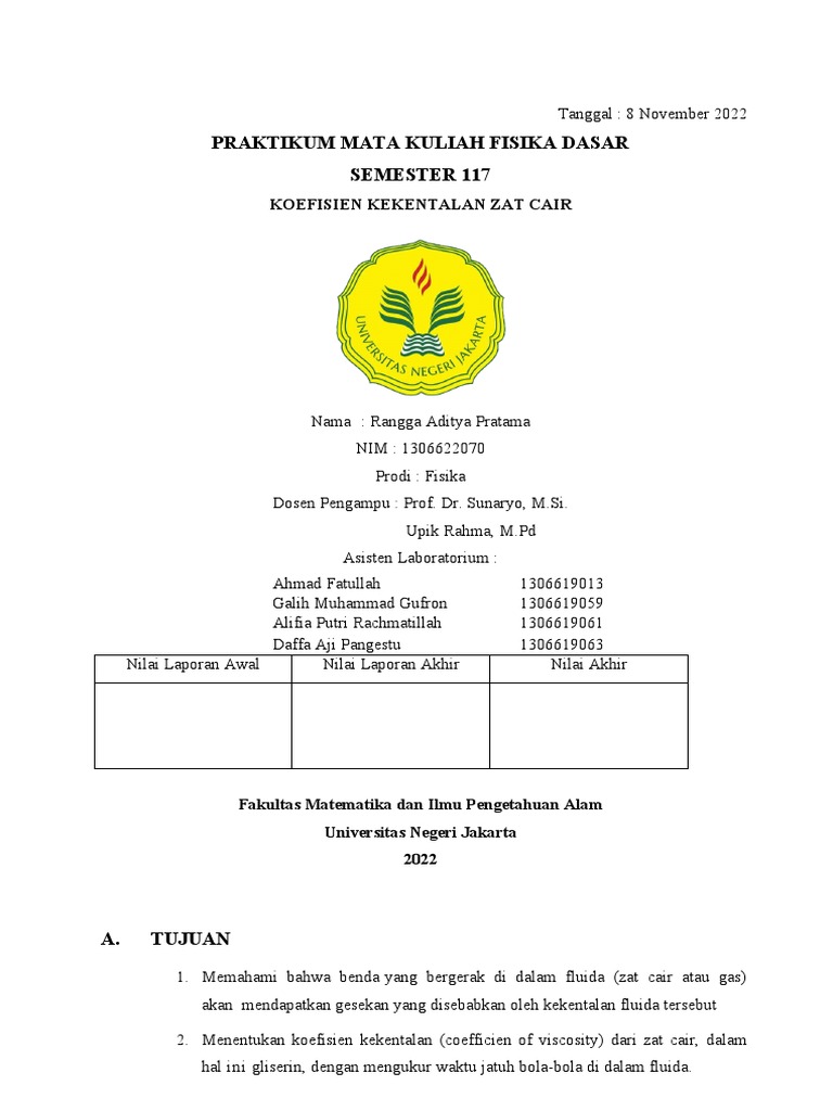 Koefisien Kekentalan Zat Cair dalam Praktikum | PDF | Metode & Bahan ...