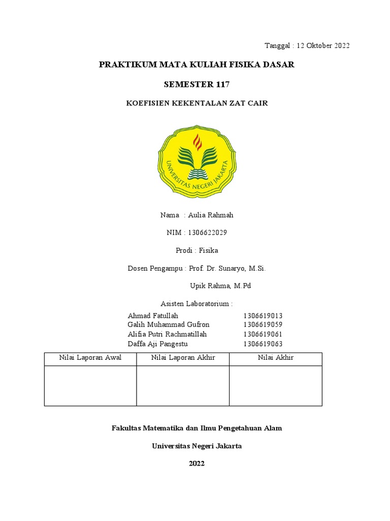 Aulia Rahmah - 1306622029 - KOEFISIEN KEKENTALAN ZAT CAIR | PDF
